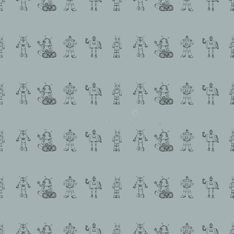 Robot doodles pattern. stock vector. Illustration of decoration - 86166258