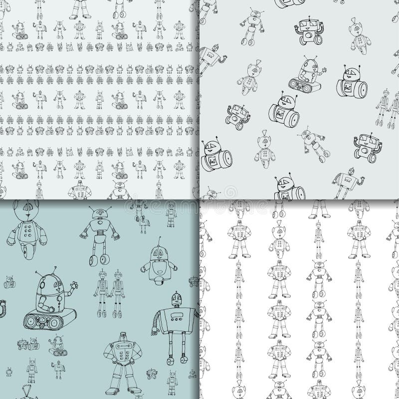Robot doodles pattern set. stock vector. Illustration of doodle - 92466289
