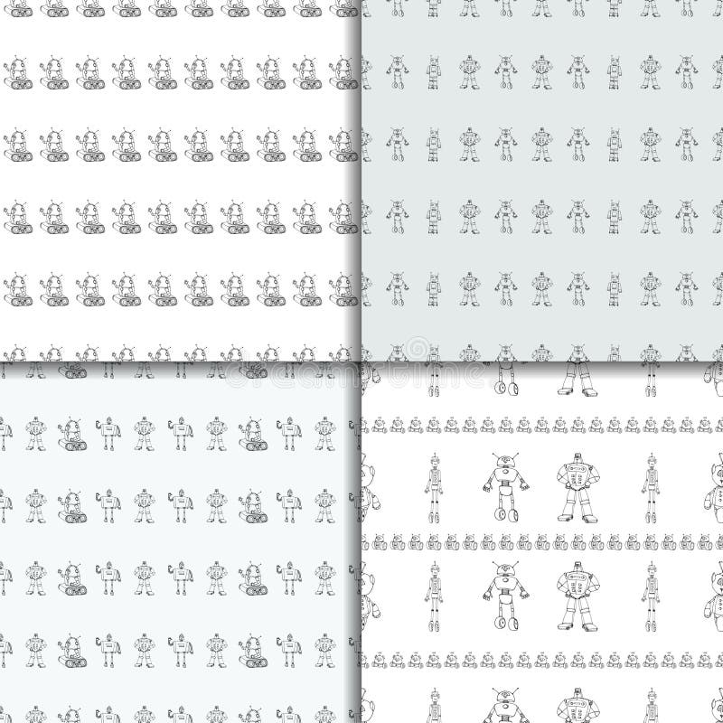 Robot doodles pattern set. stock vector. Illustration of construction ...