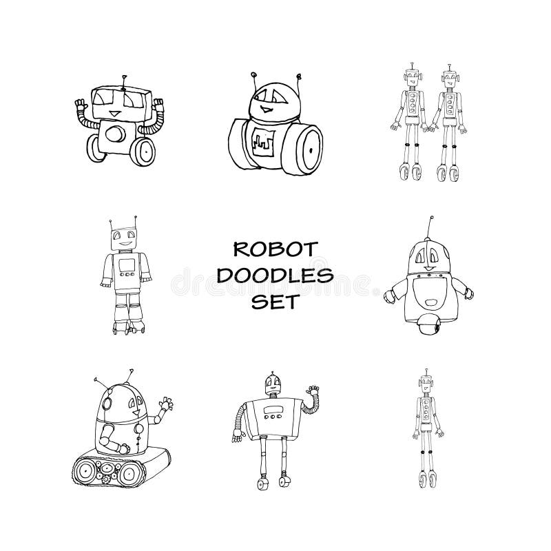 Robot doodles stock vector. Illustration of computer - 20208410