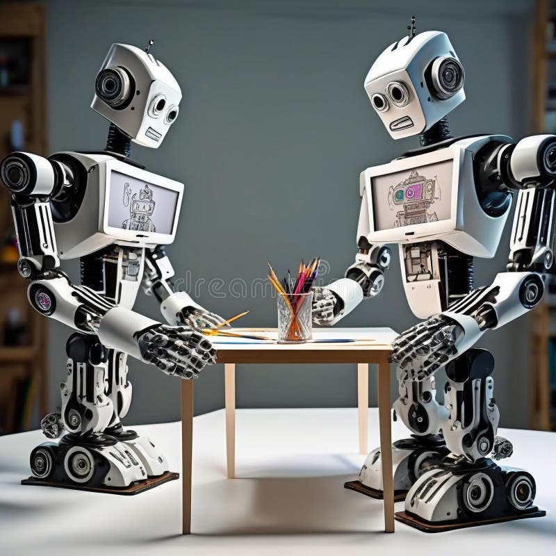 A Robot is Drawing in an Art Studio Stock Illustration - Illustration ...