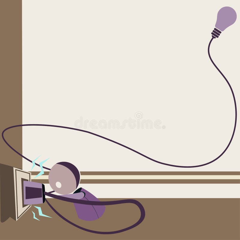 Robot Drawing Fixing Socket with Lightbulb in Corner. Robotic Man ...