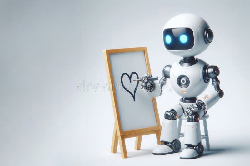 Robot Drawing a Love Heart on a Blackboard. Space for Text. Stock Photo ...