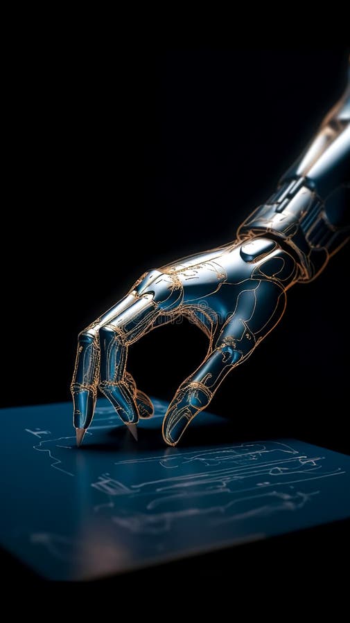 Robot Draws Graphic Drawings, Close Up, Generative AI. Stock Photo ...