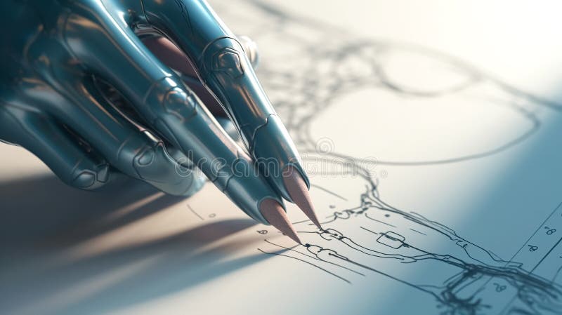 Robot Draws Graphic Drawings, Close Up, Generative AI. Stock Image ...