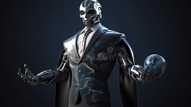 Robot Dressed As a Banker Holding a Planet Earth. Generative Ai Stock ...