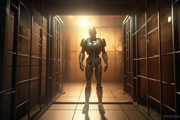 Robot Dressed As a Prisoner in Prison Stock Illustration - Illustration ...