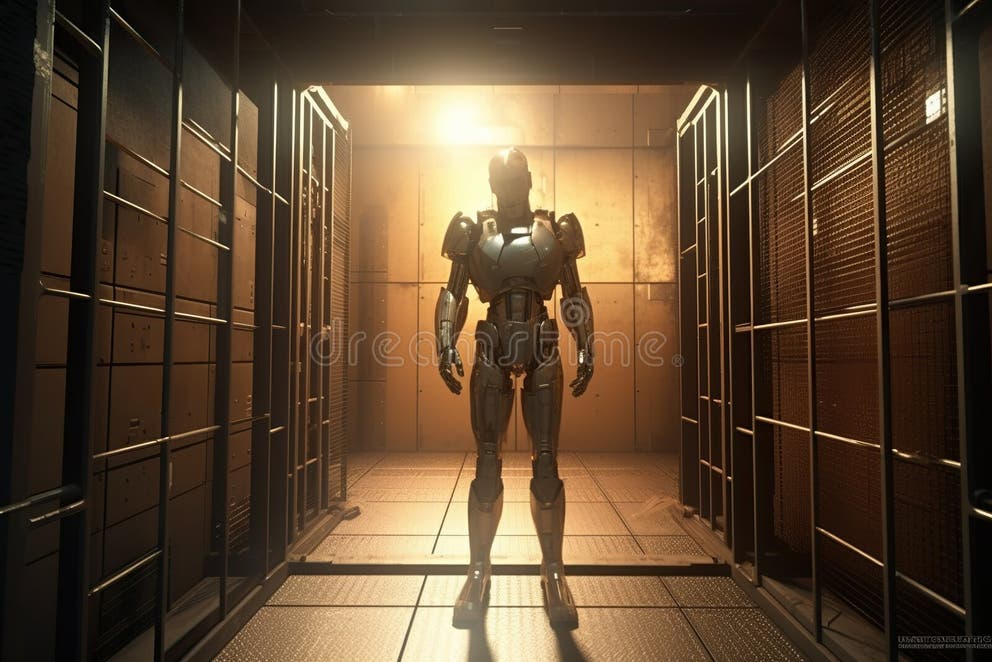 Robot Dressed As a Prisoner in Prison Stock Illustration - Illustration ...