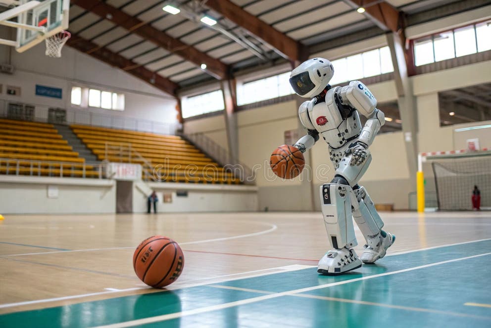 Robot Dribbling a Basketball - Generated by Ai Stock Illustration ...