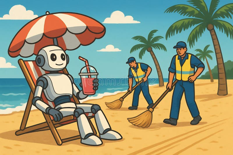 Robot is Drinking Smoothie while People are Working Hard Stock Photo - Image of resting ...