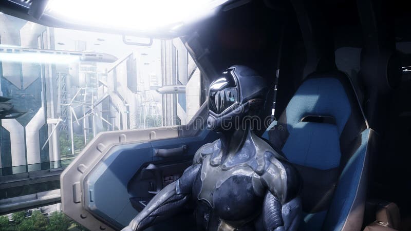 Robot Driver in Futuristic Space Ship. Future Concept. 3d Rendering ...