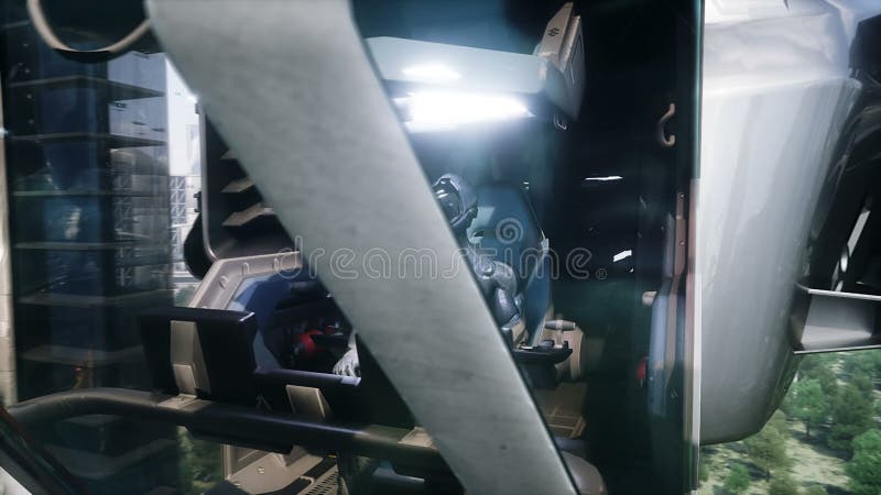 Robot Driver in Futuristic Space Ship. Future Concept. Realistic 4k ...