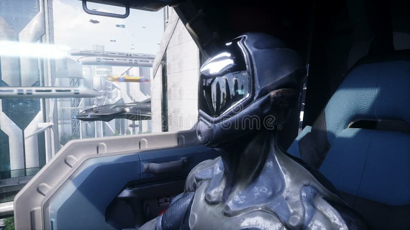 Robot Driver in Futuristic Space Ship. Future Concept. Realistic 4k ...