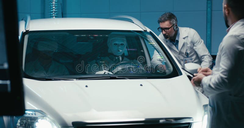 Robot driving car in lab stock photo. Image of research - 183081696