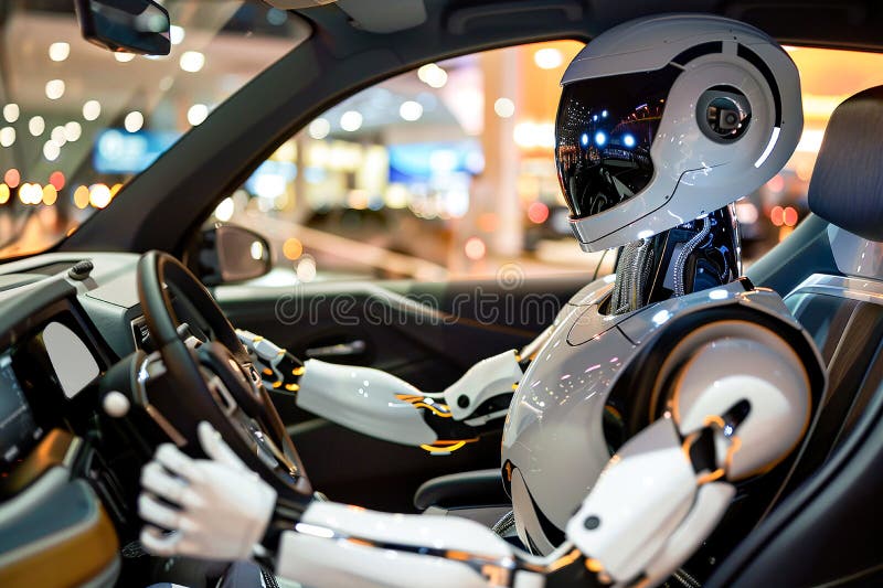 Robot Driving a Car, Showcasing Advanced AI Technology and Autonomous ...