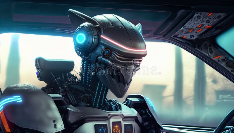 Robot or Ai Driving Autonomous Car , Vector Cartoon Stick Figure ...