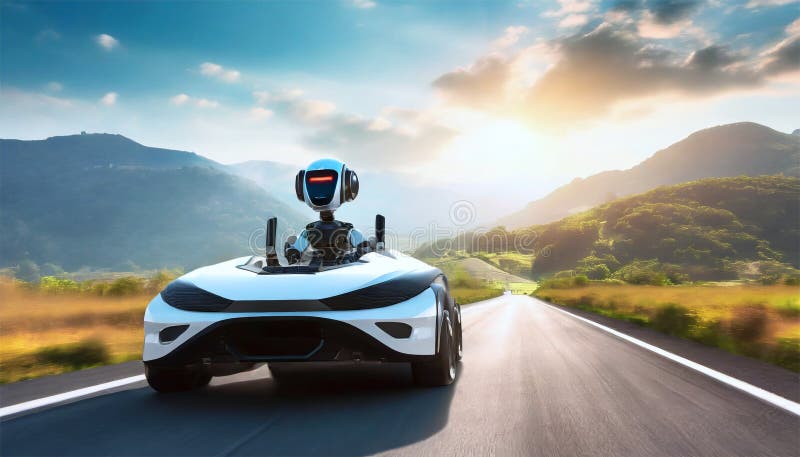 Robot Driving on the Road. AI Generate Stock Illustration ...