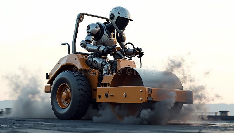 Robot Operating Road Roller Stock Illustration - Illustration of ...
