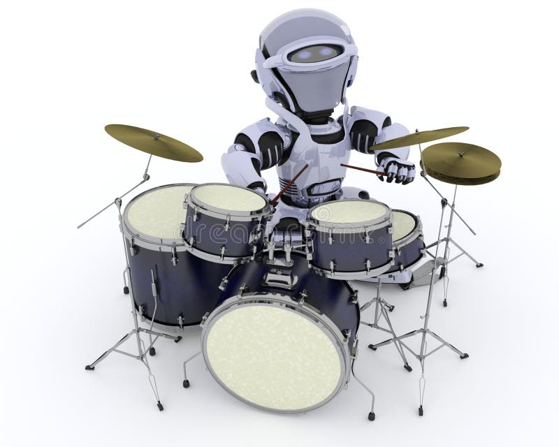 Robot with Drum Kit stock illustration. Illustration of fiction - 28982312