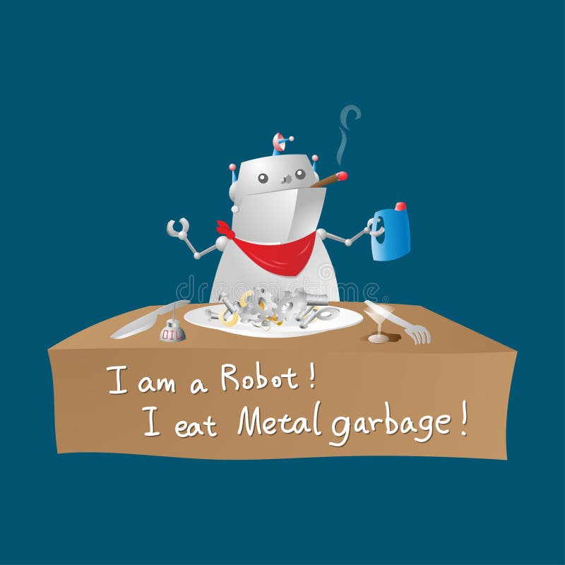 Robot eating metal garbage stock vector. Illustration of writing - 42988046