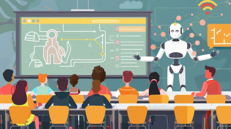 Robot Educator Engages Students in a Modern Classroom Stock Image ...