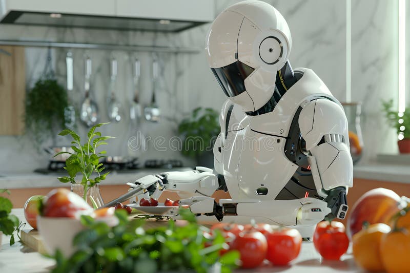 A Robot is Efficiently Slicing and Dicing Vegetables on a Kitchen ...