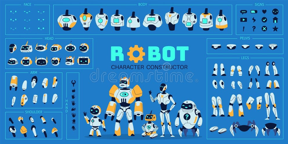 Robot Elements Kit Cute Cyborg Character And Different Replacement
