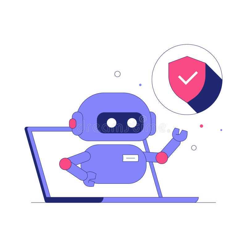 Robot Emerging from Laptop Screen in Flat Vector Illustration ...