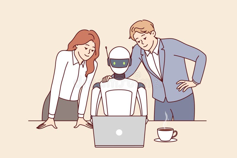 Robot Human Work Together Stock Illustrations – 634 Robot Human Work ...