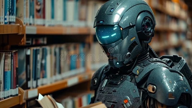 Robot Engaged in Reading at a Modern Library Setting. Stock Video ...