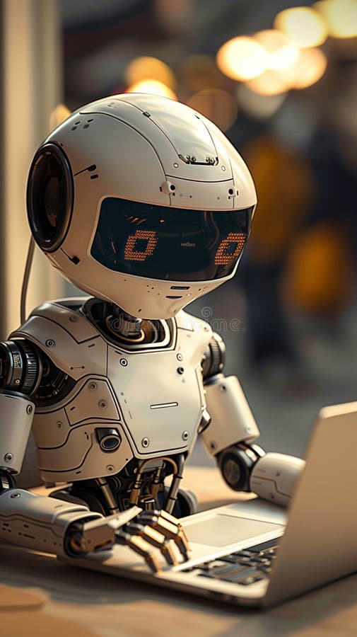 Robot Engages with Laptop, Epitomizing Artificial Intelligence in 3D ... Robot Engages with Laptop, Epitomizing Artificial Intelligence in 3D ...
