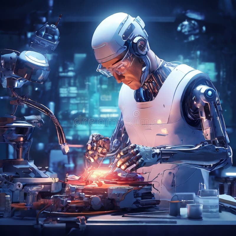 Robot Engineer Working in High-tech Laboratory Stock Photo - Image of ...