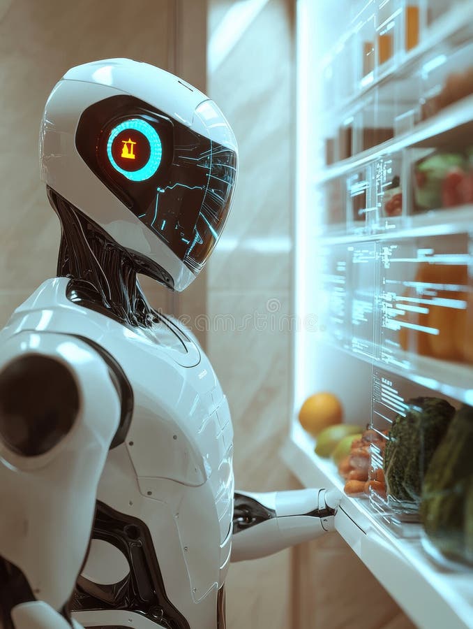 Futuristic AI-driven Diet Assistant Robot Scans Fresh Organic Food in a ...