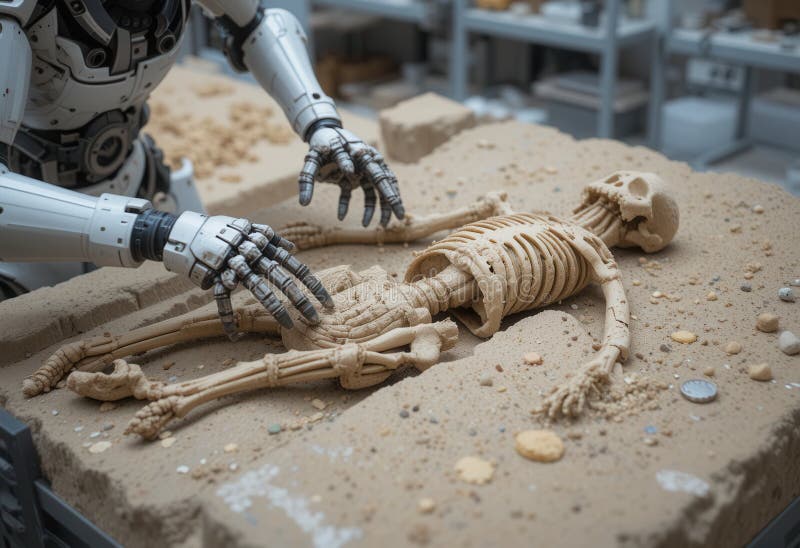 Robot Examines Ancient Skeleton in Archaeological Lab Setting Stock ...