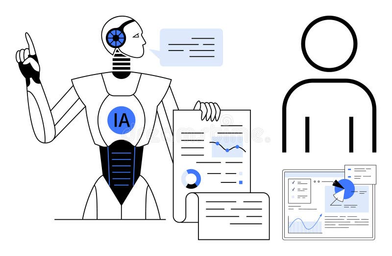 AI-powered Robot Presenting Data Insights with Charts and User Interaction Concept Stock ...