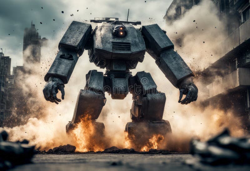 The Robot Explodes Combat Huge Stock Illustration - Illustration of ...
