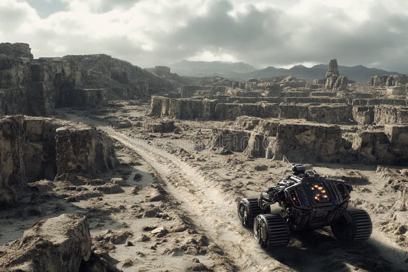 Robot Explores Ancient Ruins on a Distant Planet Under a Starry Sky ...