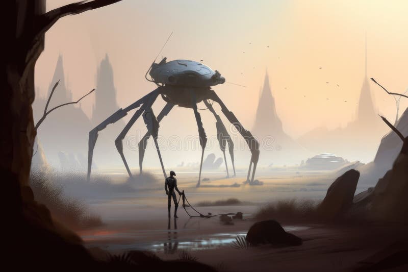 Robot, Exploring Alien Landscape, with Strange and Otherworldly ...