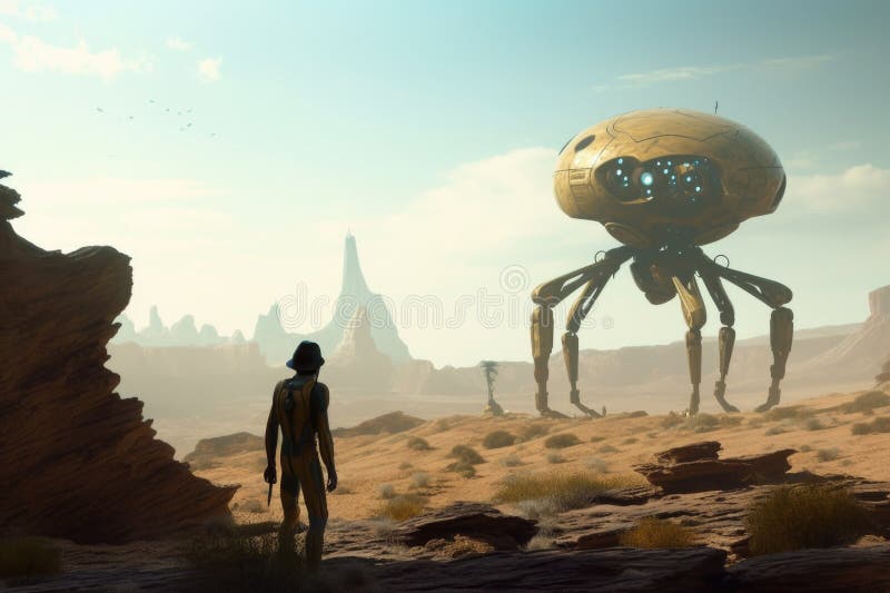 Exploring an Alien Planet, Generative Ai Illustration, Sketch Style ...