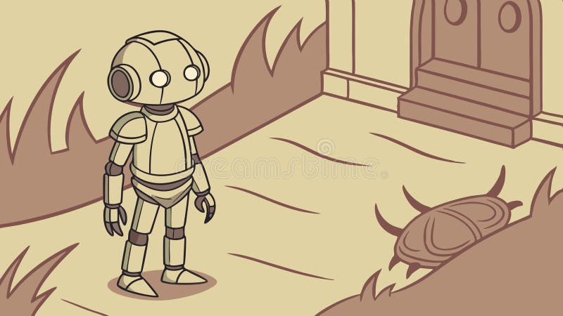 Robot Exploring Ancient Ruins with Mysterious Objects, Vector Design ...