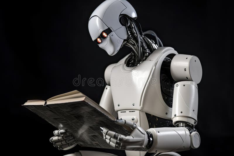 Robot Exploring New Bit of Information and Reading Book. Concept of ...