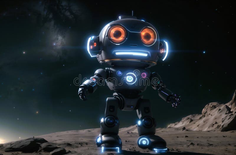 Robot Exploring Outer Space Stock Illustration - Illustration of blue ...