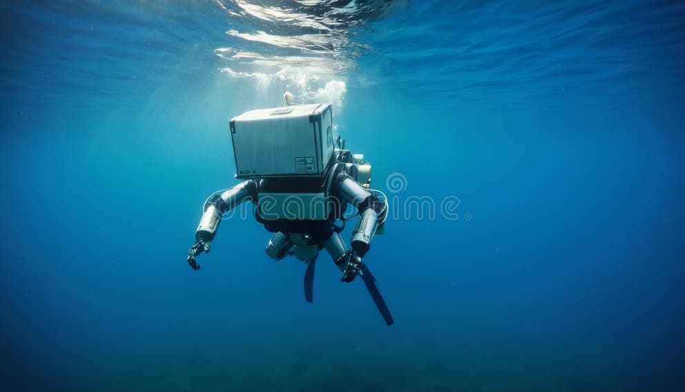 Robot Exploring Underwater Depths in Clear Ocean Stock Image - Image of ...