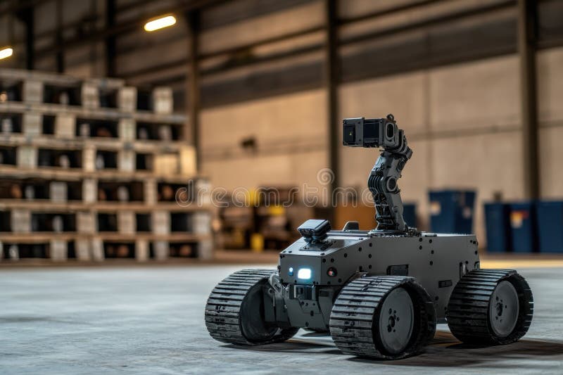 Robot Exploring a Warehouse during Daytime in a Modern Industrial ...