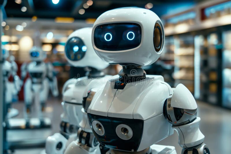 Robot with Expressive Eyes on Display Stock Image - Image of consumer ...