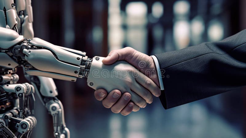 A Robot Extends Its Mechanical Hand Towards a Person. Generative AI ...