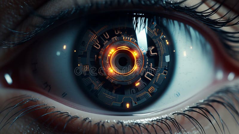 Robot Eyeball Close-up with Pupil Scanning an Eye Stock Photo - Image ...