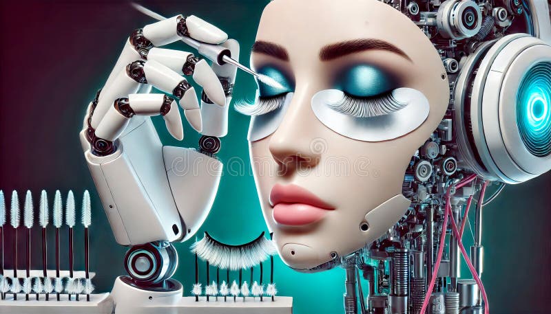 Robot Eyebrow Artist Doing Eyelash Extensions in Modern Beauty Salon ...