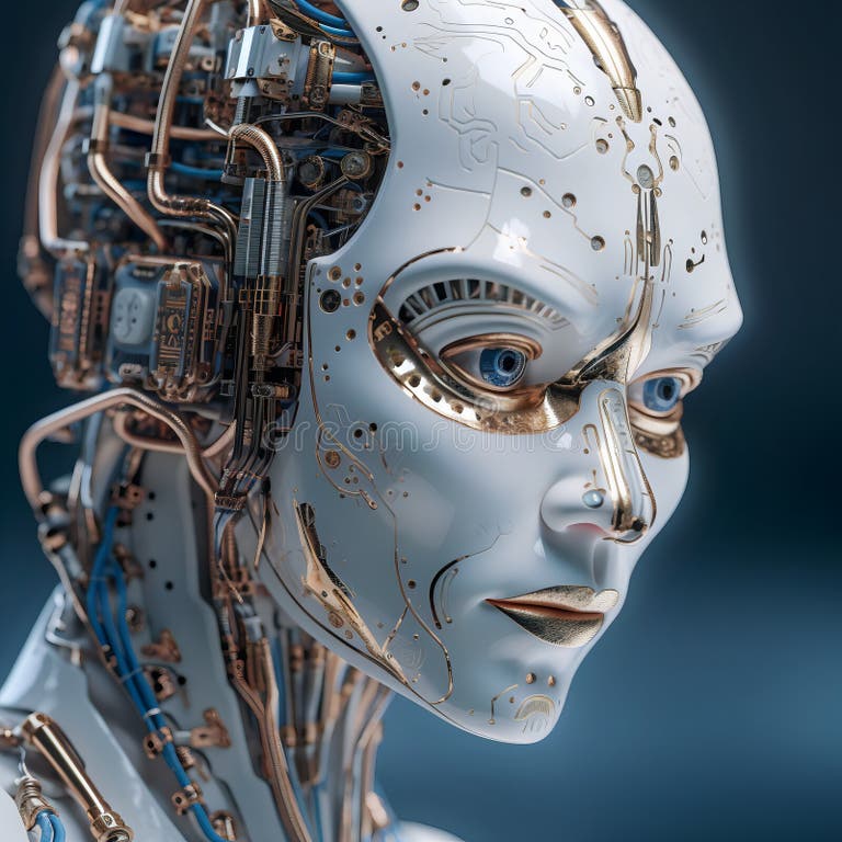 Robot face with blue eyes stock illustration. Illustration of copy ...