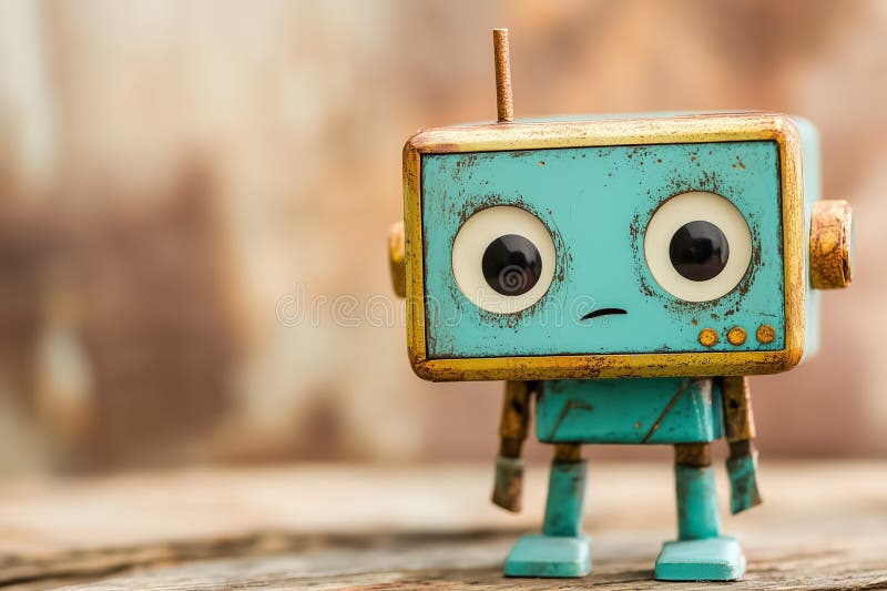 Robot Face with a Calm Expression is Set Against a Rustic Background ...